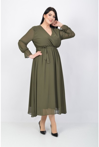 Lilas Xxl Büyük Beden Yeşil Renkli Kruvaze Yaka Uzun Şifon Elbise Lilas Xxl Büyük Beden Yeşil Renkli Kruvaze Yaka Uzun Şifon Elbise