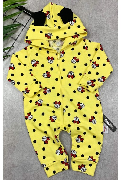 By Murat Bebe Minnie Mouse Baskılı Kapüşonlu Fermuarlı Tulum