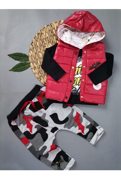 Hippıl Baby Erkek Bebek Batman Motifli Şişme Yelekli 3'lü Takım