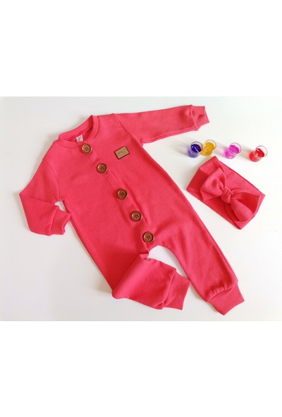 Ege Baby Ege Kids Klasik Ahşap Düğmeli Bandanalı Kız Tulum