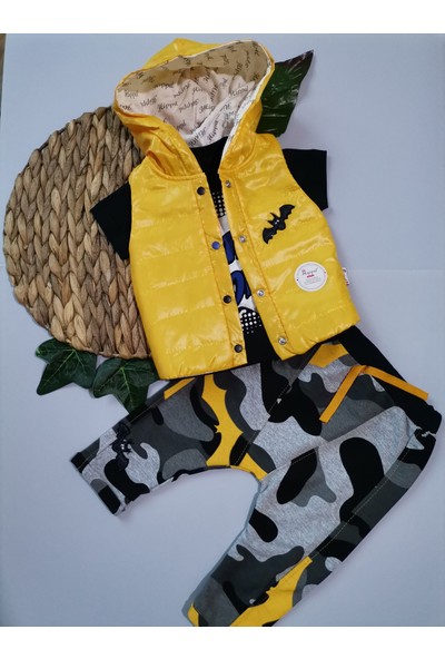 Hippıl Baby Erkek Bebek Batman Motifli Şişme Yelekli 3'lü Takım