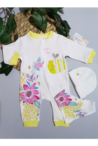 Tongs Arı ve Çiçek Baskılı Şapka ve Önlüklü Tulum Takım