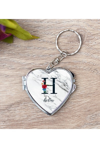 Hediye Dükkanı Kişiye Özel Beyaz Mermer Tasarım Baş Harfli Kalp Makyaj Aynası ve Anahtarlık Hediye Dükkanı Kişiye Özel Beyaz Mermer Tasarım Baş Harfli Kalp Makyaj Aynası ve Anahtarlık