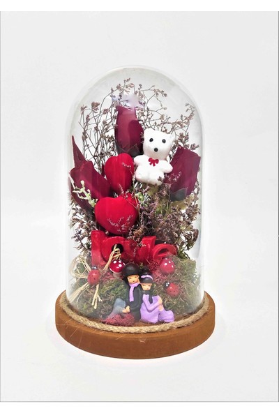 Eba Çiçek Ters Fanus Lila Sırt Sırta Sevgili Üç Güllü Teraryum Yıldönümü-Doğum Günü Hediyesi