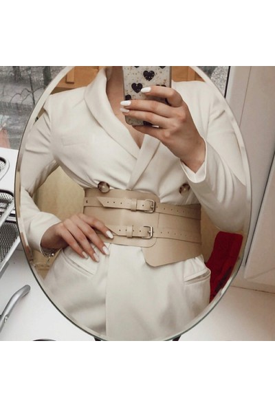 Sweet Demon Kadın Ceket ve Elbise Üzeri Ayarlanabilir Deri Bel Kemer Harness Bej Sweet Demon Kadın Ceket ve Elbise Üzeri Ayarlanabilir Deri Bel Kemer Harness Bej