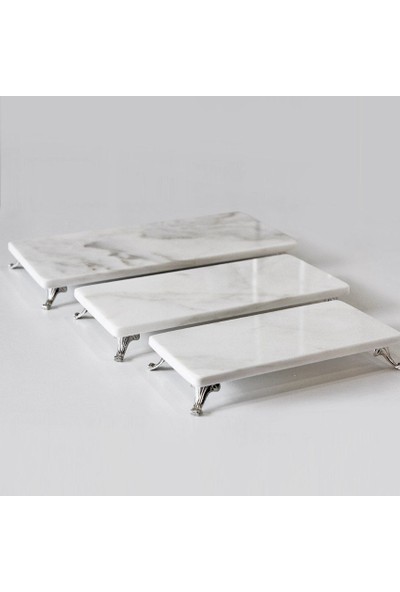 Calacatta Oliva Calacatta Mermer 3lü Sunum Seti Gümüş