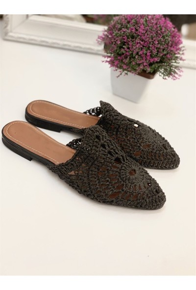 Noma Siyah El Örgüsü Terlik