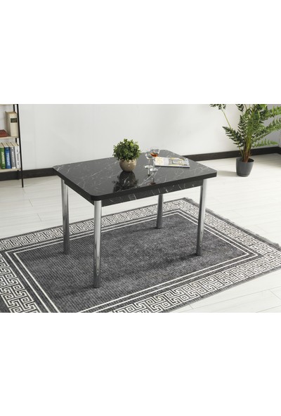 Ressahome Minar Siyah Mermer Görünümlü Krom Ayaklı Sabit Yemek Masası -Mutfak Masası 70X110 cm Ressahome Minar Siyah Mermer Görünümlü Krom Ayaklı Sabit Yemek Masası -Mutfak Masası 70X110 cm