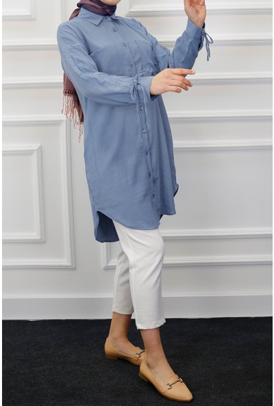 İmaj Butik Kolları Ip Detaylı Aurobin Tunik Gömlek-Indigo İmaj Butik Kolları Ip Detaylı Aurobin Tunik Gömlek-Indigo
