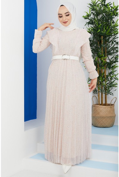 İmaj Butik Pelerin Detaylı Piliseli Tesettür Elbise/pembe İmaj Butik Pelerin Detaylı Piliseli Tesettür Elbise/pembe