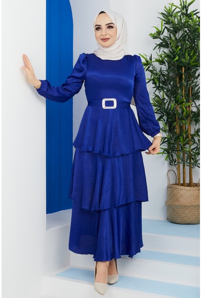 İmaj Butik Kemer Detaylı Parlak Saten Tesettür Abiye/saks İmaj Butik Kemer Detaylı Parlak Saten Tesettür Abiye/saks