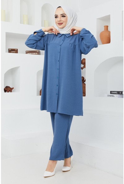 İmaj Butik Büyük Beden Ayrobin Tesettür Takım/indigo