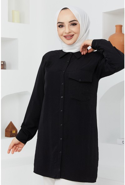 İmaj Butik Cepli Gömlek Yaka Tesettür Tunik/siyah İmaj Butik Cepli Gömlek Yaka Tesettür Tunik/siyah