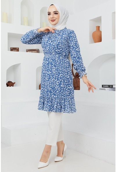 İmaj Butik Kendinden Astarlı Tesettür Şifon Tunik/indigo