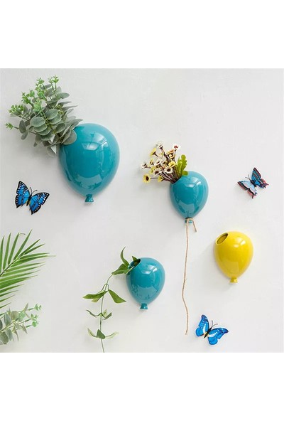 Parla 2'li Balon Duvar Aksesuarı Saksı Mavi-Sarı Özel Tasarım PS4008