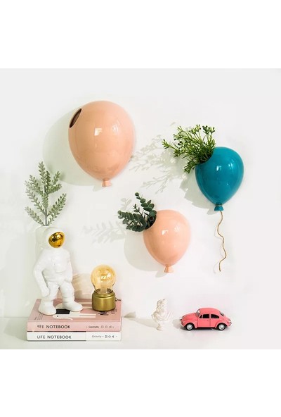 Parla 2'li Balon Duvar Aksesuarı Saksı Mavi-Şeker Pembesi Özel Tasarım PS4009