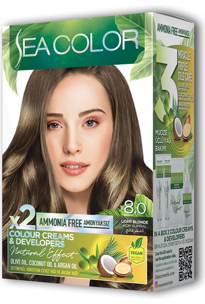 Sea Color 2 Tüp Krem Saç Boyası Seti Açık Kumral No 8 0 Sea Color 2 Tüp Krem Saç Boyası Seti Açık Kumral No 8 0