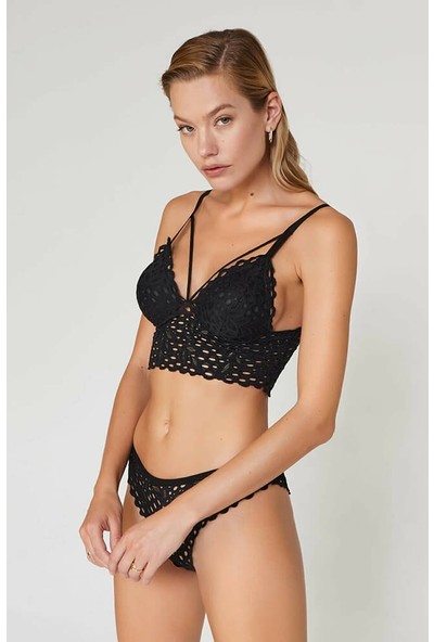 Laviyosa Leyna Siyah Dantelli Bralet Sütyen Takım TM0319