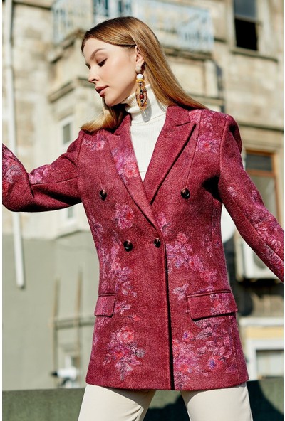 Yün Çiçek Desen Pembe Haute Couture Ceket Yün Çiçek Desen Pembe Haute Couture Ceket