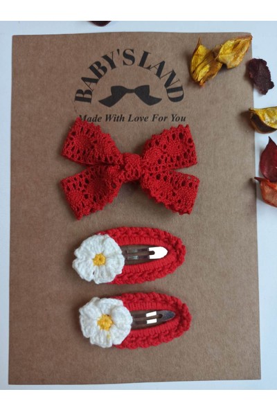 Kız Çocuk /kırmızı Örgülü Çıt Çıt Toka Keten Fiyon 2 Li Set