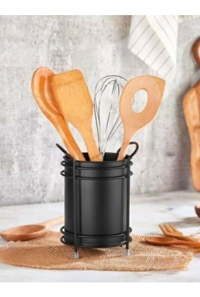 Caelia Siyah Kaşıklık Tezgah Üstü Dekoratif Metal Kaşıklık Çatallık Büyük Boy Kaşıklık