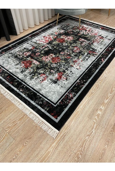 Çiçek Desen Eskitme Görünümlü Saçaklı Lateks Taban Halı Çiçek Desen Eskitme Görünümlü Saçaklı Lateks Taban Halı