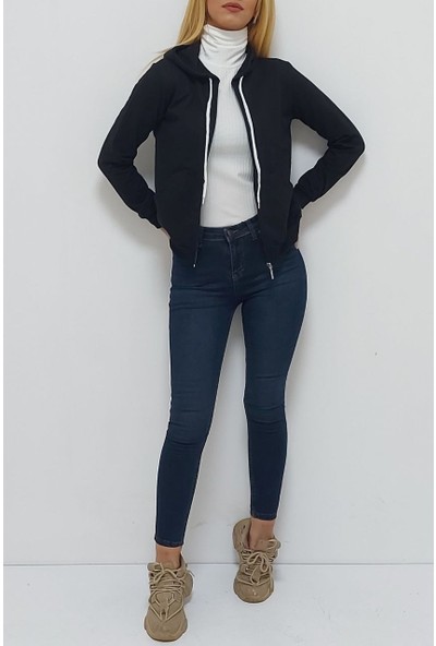 İnobag Kapüşonlu Fermuarlı Sweatshirt Siyah