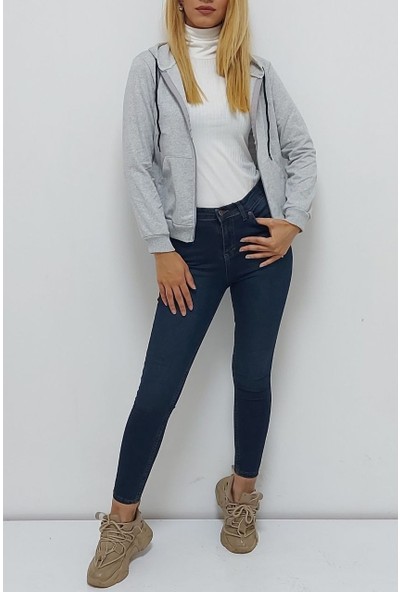 İnobag Kapüşonlu Fermuarlı Sweatshirt Gri 2