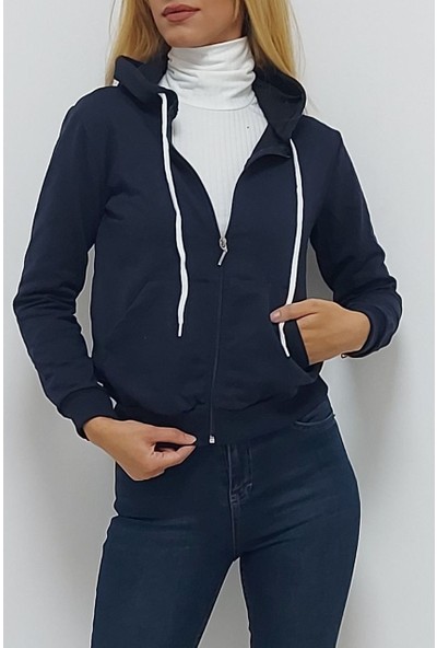 İnobag Kapüşonlu Fermuarlı Sweatshirt Lacivert