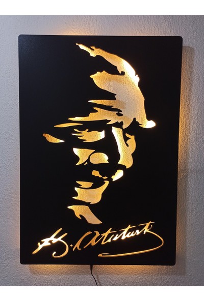 Alda Ahşap Atatürk Imzalı LED Işıklı Duvar Tablosu