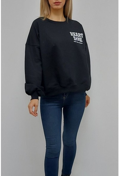 İnobag Arkasıda Baskılı Oversize Sweatshirt Siyah