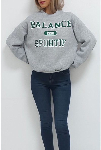İnobag Balance Baskılı Içi Pamuk Sweatshirt Gri