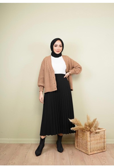 Gm Kadın Pileli Midi Boy Astarlı Etek