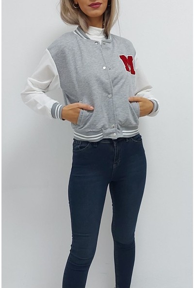 İnobag M Baskılı Kolej Yaka Sweatshirt Gri