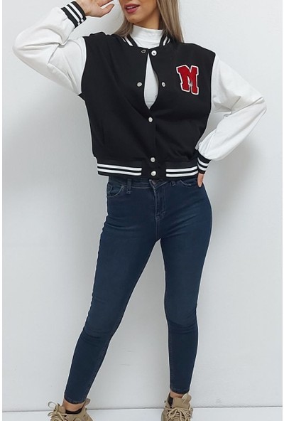 İnobag M Baskılı Kolej Yaka Sweatshirt Siyah