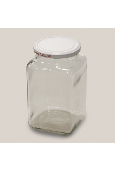 1600 cc Köşeli (Kare) Cam Kavanoz Beyaz Kapaklı- 12 Adet