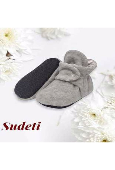 Sudeti Kaydırmaz Taban Bebek Pandufu Ilk Adım Ev Patik, Kreş Ayakkabı, Gri B1