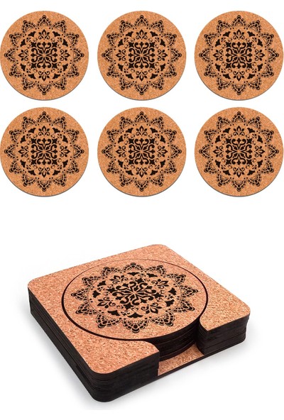 Artikel Ahşap Dekoratif Bardak Altlığı 6'lı Takım Baskılı -11
