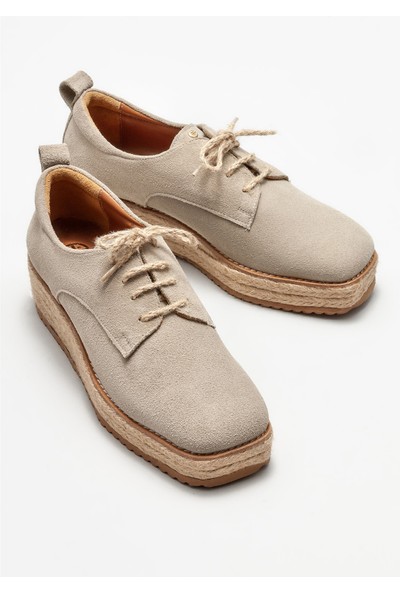 Elle Shoes Bej Deri Kadın Espadril