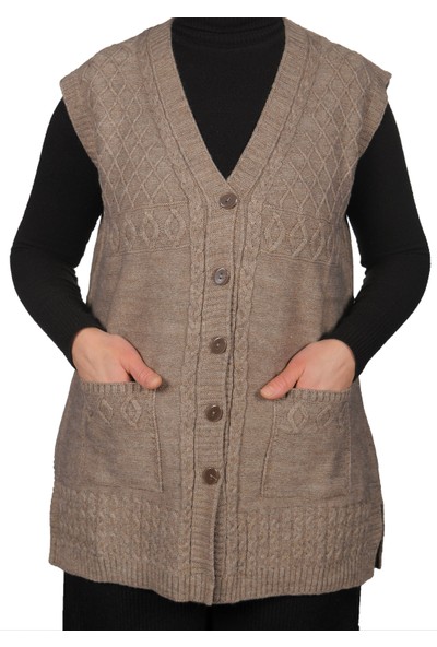 Büyük Beden Kadın Vizon Düğmeli Yelek Büyük Beden Kadın Vizon Düğmeli Yelek