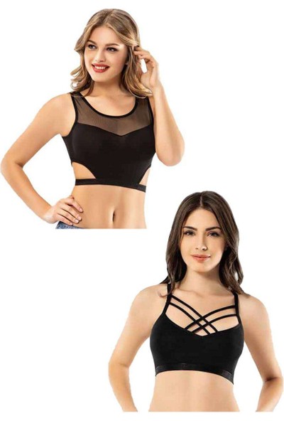 Royaleks Kota 4 Adet Siyah Tül Modelli Çapraz Ipli Büstiyer