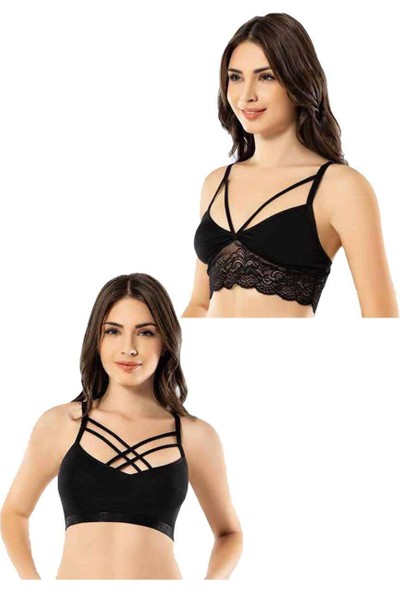 Royaleks Kota 2 Adet Siyah Dantelli Çapraz Ipli Büstiyer