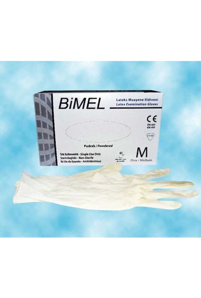 Bimel Pudralı Latex Medium Beyaz Eldiven 100'LÜ Bimel Pudralı Latex Medium Beyaz Eldiven 100'LÜ