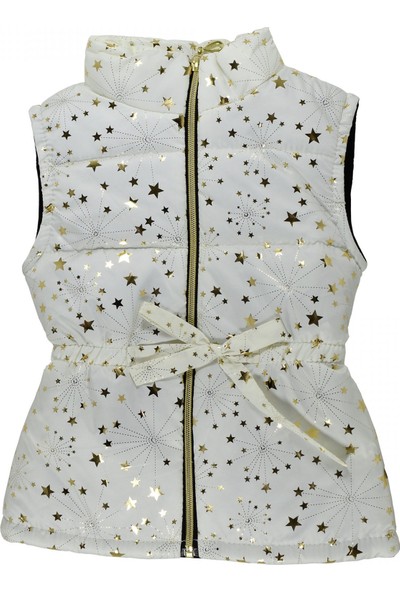Kız Çocuk Yıldızlı Gold Krem Renk Şişme Yelek