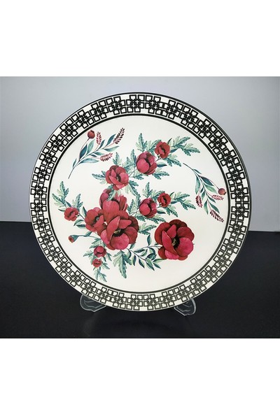 Edessa Seramik Kırmızı Çiçek Desenli Servis Tabağı