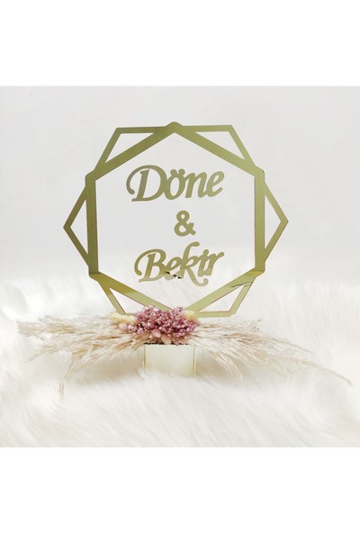 Çerçi Dede Altıgen Masaüstü Pleksi Söz Nişan Için Isimlik 22X25 cm Altın