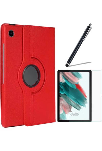Redclick Galaxy Tab A8 10.5 SM-X205 (2021) Kılıfı Dönebilen Standlı + Ekran Koruyucu + Kalem Setkırmızı