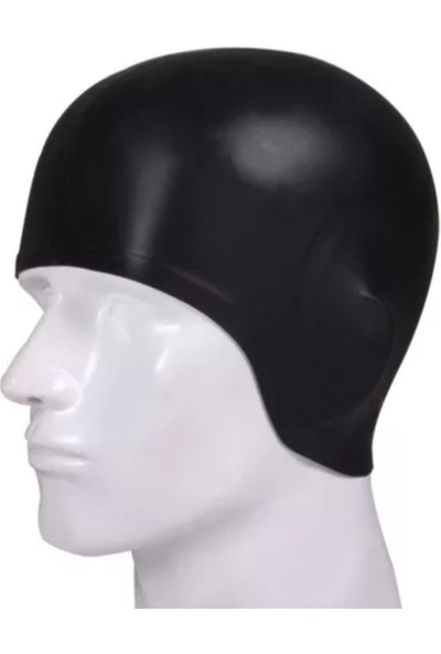 Yüzücü Bonesi Silikon Kulaklı Siyah Yüzücü Bonesi