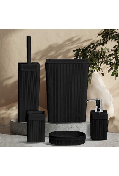 Porsima Still Rattan Eko 5 Parça Kare Banyo Seti Siyah Porsima Still Rattan Eko 5 Parça Kare Banyo Seti Siyah