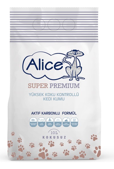 Alice Aktif Karbonlu Super Premium Topaklaşan Kedi Kumu 10 Lt